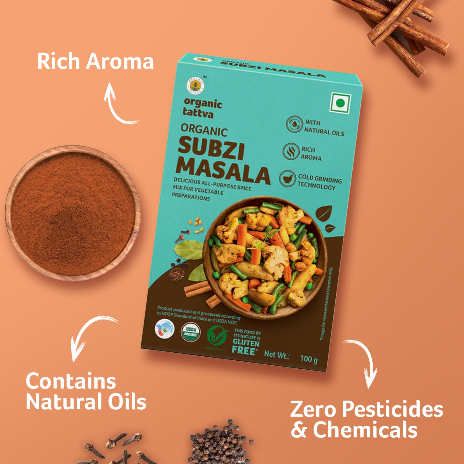 Organic Subzi Masala Powder - 100 Gram | Naturally Processed, No ...
